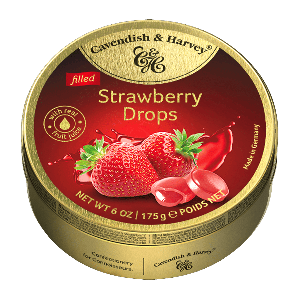 Cavendish & Harvey Filled Strawberry Drops Tin 200g — Joys Delights ...